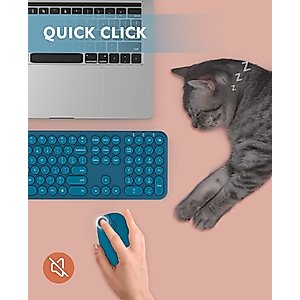 Wireless Keyboard and Mouse, Vssoplor 2.4GHz Ultra Slim Wireless Mouse Keyboard Combo with Round Keycaps for Windows, Laptop, PC, Computer (Sapphire Blue)