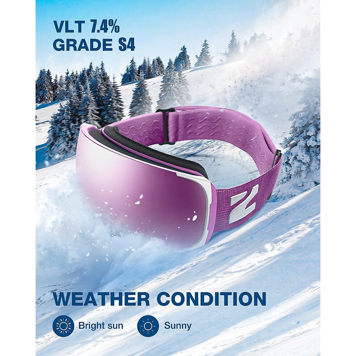 ZIONOR Ski Goggles, Z1 Zipon HD Lens Snow Goggles for Men Women Adult, Anti-fog Magnetic Lens Snowboard Goggles with UV Protection, OTG Snowboarding Goggles, Over Glasses Skiing Snowmobile Goggles