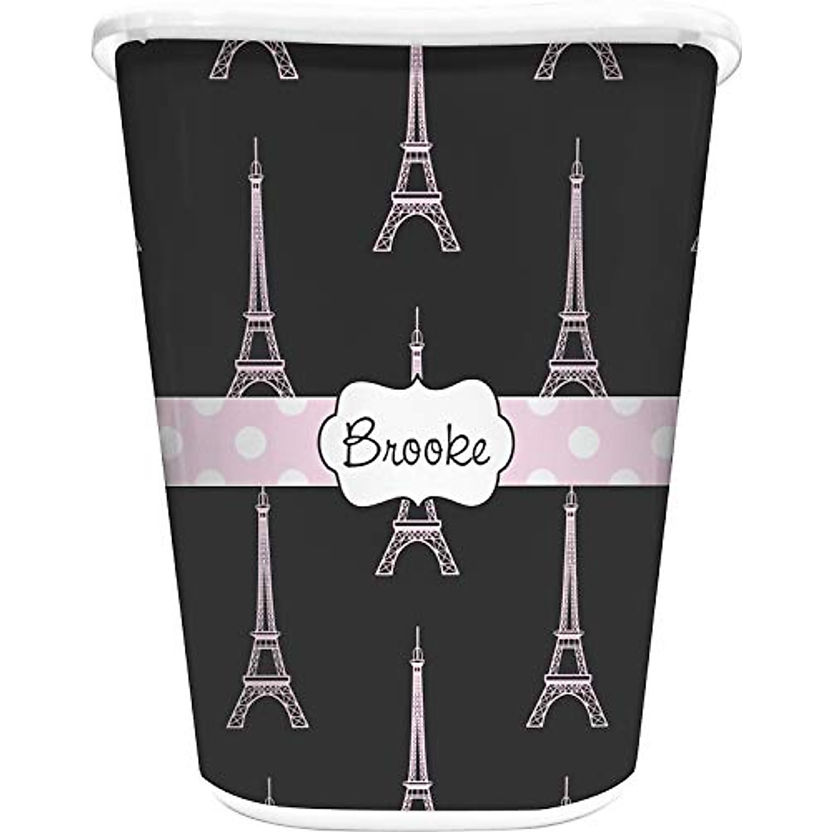 RNK Shops Black Eiffel Tower Waste Basket - Single Sided (White) (Personalized)
