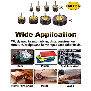 40 Pack 1/4" Abrasive Flap Wheel Sander Set, Rocaris 80 Grit Aluminum Oxide Flap Wheels Cylindrical Shape Sanding Wheel, 8 Sizes