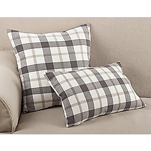SARO LIFESTYLE Classic Plaid Pattern Cotton Down Filled Throw Pillow, 12" x 20", Grey