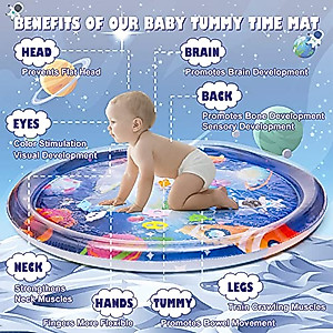 AURUZA Inflatable Tummy Time Water Mat - Large Baby Water Play Mat Have More Space for Movement, Tummy Time Toys for 6 to 12 Months Promote Baby Development, Cute Baby Gifts for Boy&Girl