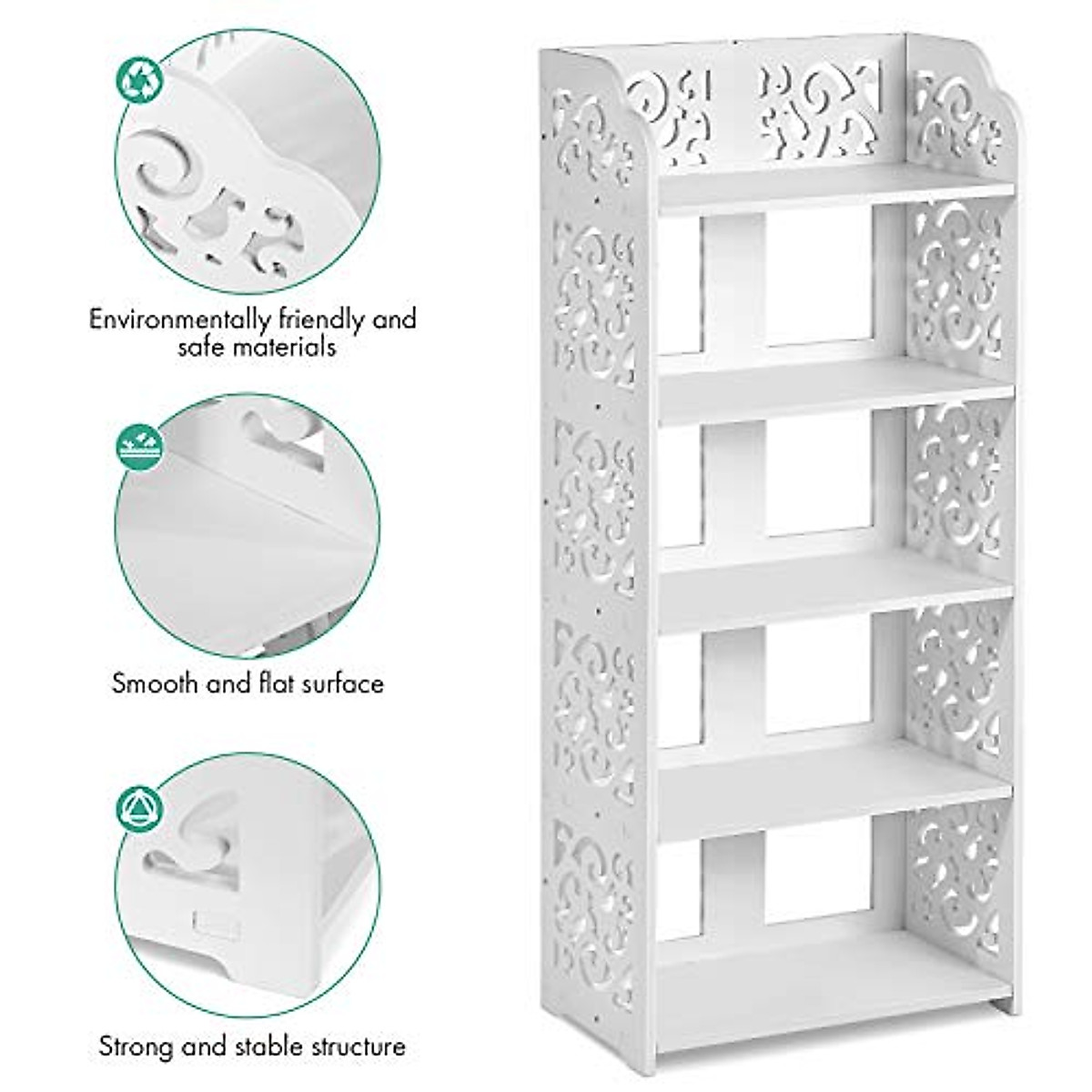 Zerone Shoe Organizer, 5Tier Shoe Cabinet Rack with White Chic Hollow Shoe Closet Wood Plastic Plate Storage Organizer Stand Shelf Holder Space Saving