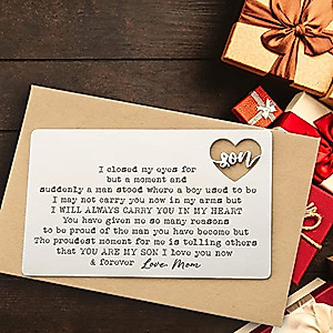 YODOCAMP Son Gifts From Mom, Engraved Wallet Card Inserts Keepsake Gifts for Son From Mom for Christmas Graduation Birthday Gift Ideas