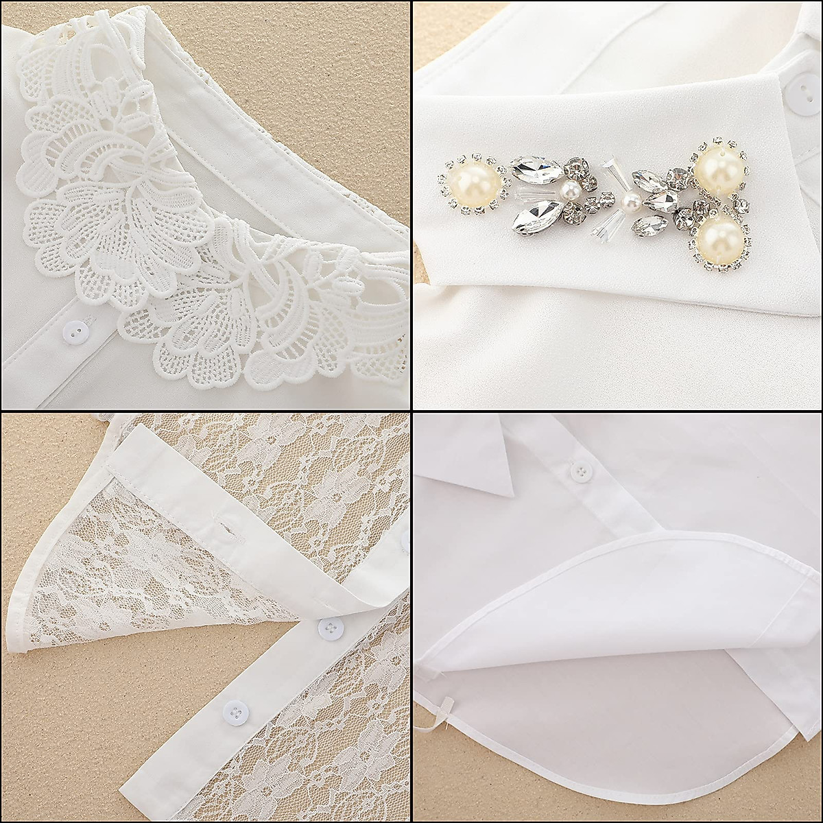 SATINIOR Women Fake Detachable Dickey Collar Diamond Pearl Lace Fake Half Shirt Collar (White)