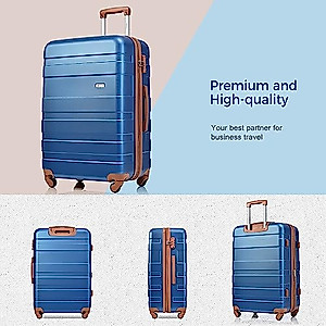 Merax 3 Piece Expandable ABS Hardshell Luggage Sets Spinner Wheel Suitcase TSA Lock Suit Case, Navy/Brown, 20/24/28 Inch