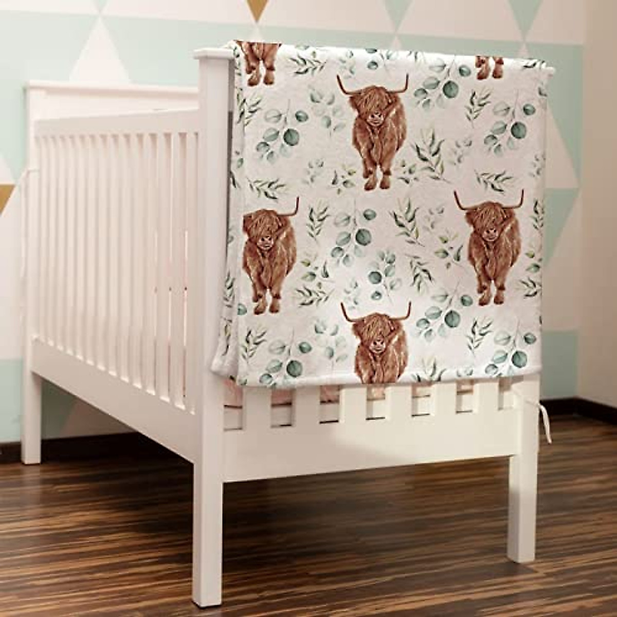 HawSkgFub Highland Cow Eucalyptus Leaf Baby Blanket Boys Gift, Western Farm Animal Yak Flannel Fleece Nursery Swaddle Receiving Blankets, Soft Lightweight Newborn Infant Kid Crib Toddler Bedding 30x40