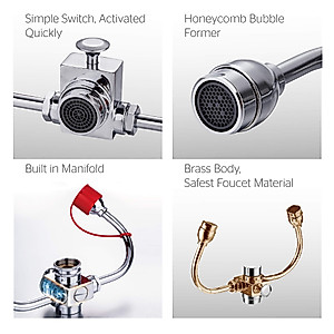 Eye Wash Station, Emergency Eyewash Stations Faucet Mounted for Sink Attachment -Eye Flush Unit Eye Wash Solution for First Aid for Lab Factory Industry Site, Office and Home, Equipped with 4 Adapters