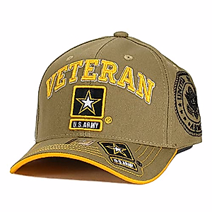 US Army Veteran Hat Army Military Official Licensed Adjustable Baseball Cap (Khaki Beige - Star Brim)