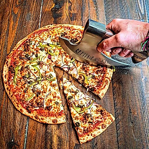 Camping Knives & Tools Pizza Cutter | Hand Forged Carbon Steel Axe Style Pizza Cutter | Leather Sheath