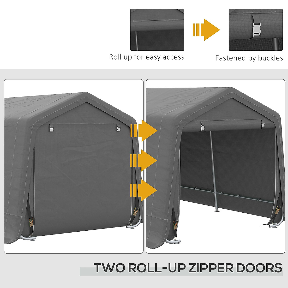 Outsunny 10' x 20' Carport Portable Garage, Heavy Duty Storage Tent, Patio Storage Shelter w/Anti-UV PE Cover and Double Zipper Doors, for Motorcycle Bike Garden Tools, Gray