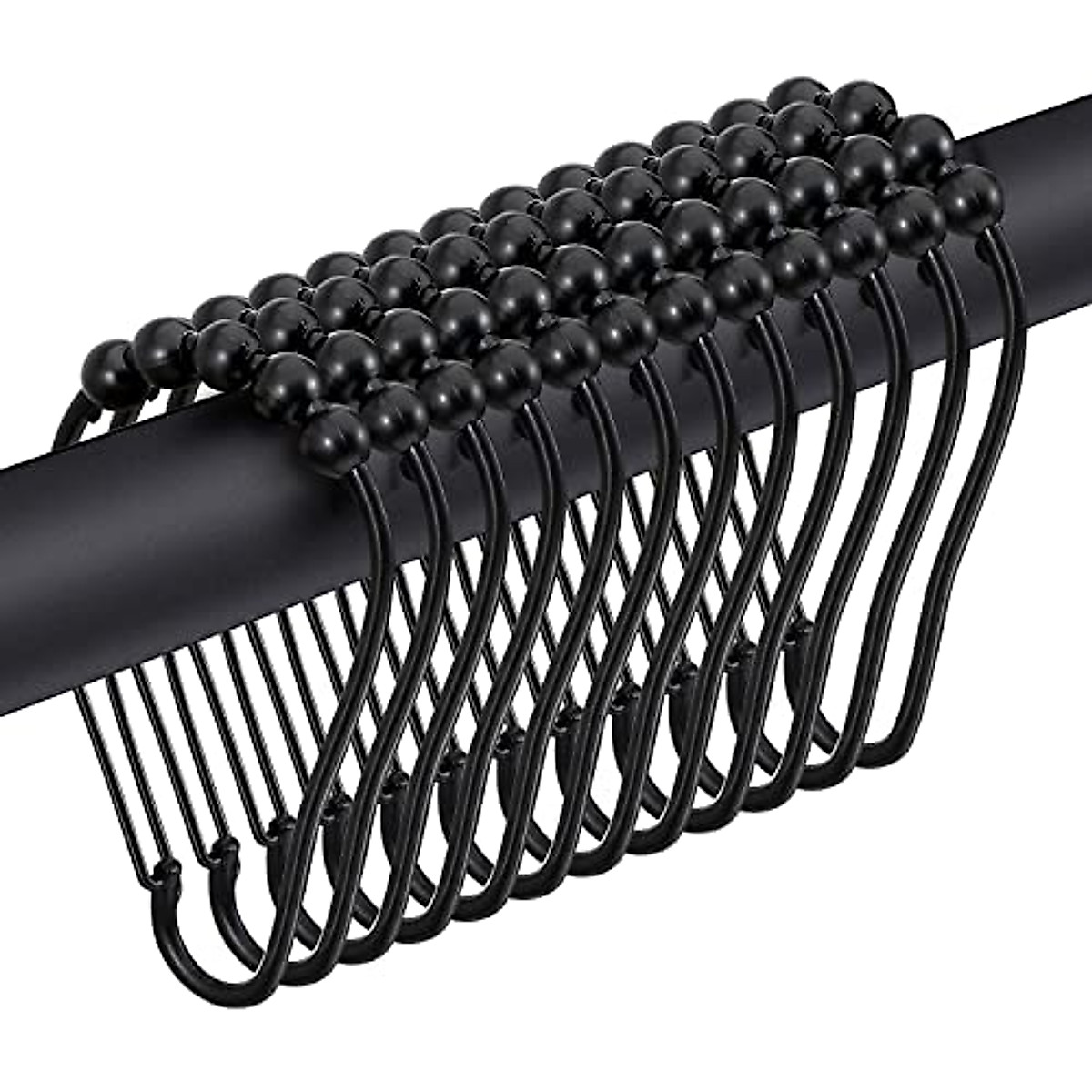 Black Shower Curtain Hooks Rings, Rust Proof Shower Curtain Rings for Bathroom, ZESLMG Decorative Shower Hooks Hangers for Shower Curtain Rod,Set of 12