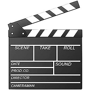 Movie Film Clap Board, Hollywood Clapper Board Wooden Film Movie Clapboard Accessory with Black & White, 12"x11" Give Away White Erasable Pen
