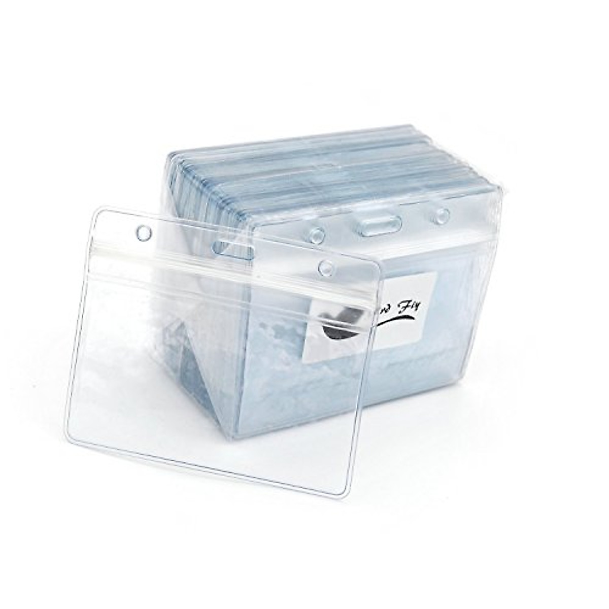 Name Tags,Bird Fiy 50 Pcs Waterproof Type Clear Plastic Horizontal Name Tag Badge Id Card and 50 Pcs Blue Lanyard