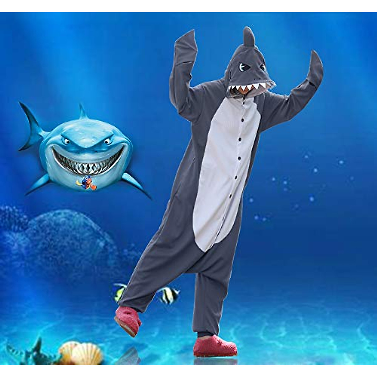 WOTOGOLD Animal Cosplay Costume Gray Shark Unisex Adult Pajamas Gray,X-Large
