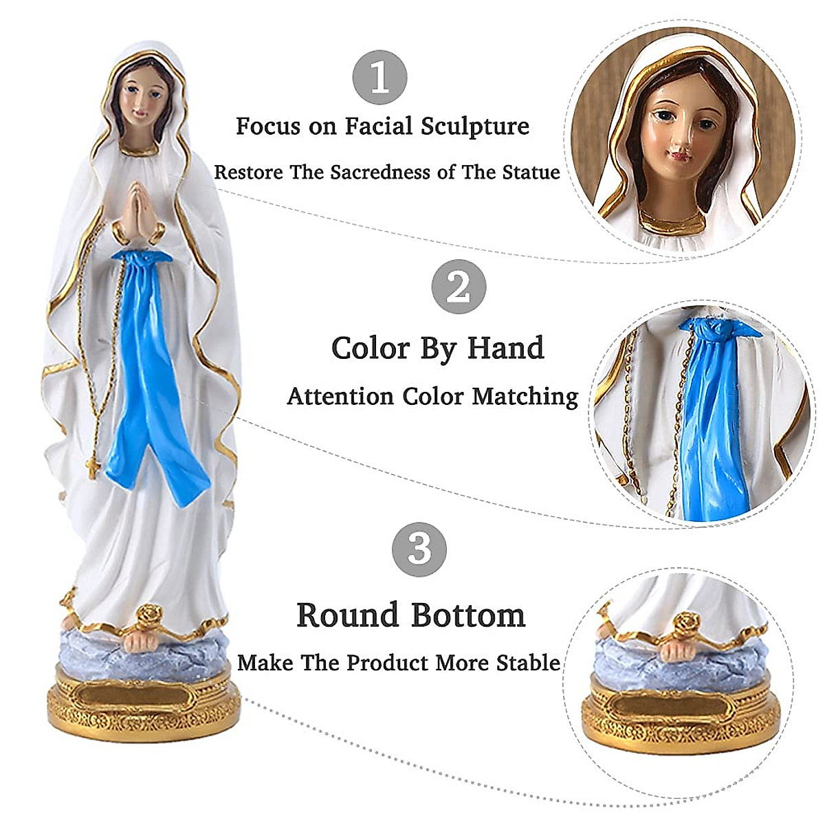 Lourdes Virgin Mary Statue, 12 Inch Catholic Blessed Virgin Mother Mary Statues, Catholic Gift Resin Virgin Mary Figurines, Suitable for Religious and Home Decor, Filling Indoor Space (12 Inch)