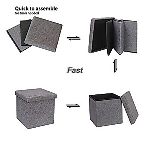 B FSOBEIIALEO Storage Ottoman Cube, Linen Small Coffee Table, Foot Rest Stool Seat, Folding Toys Chest Collapsible for Kids Grey 11.8"x11.8"x11.8"