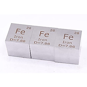 HQRP-Crystal 1" 25.4mm Iron Ferrum Metal Cube Fe up to 99.9% Pure Periodic Table Element Engraved Density Collection Science Education Display Block Cube + Acrylic Case Box - 1PC