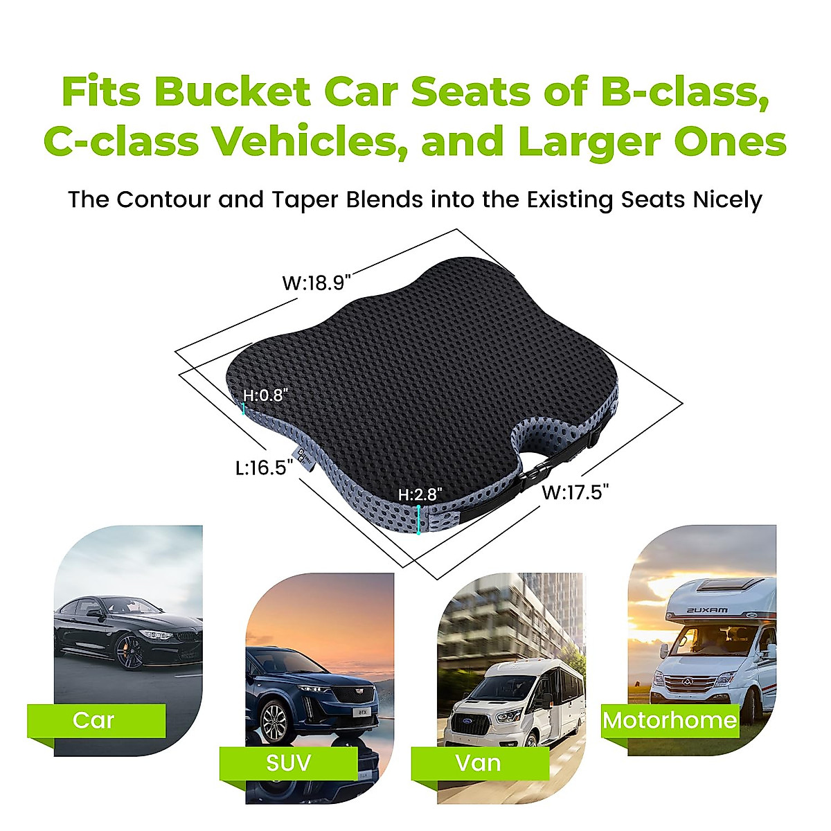 Wedge Car Seat Cushion for Driving Broaden Vision by Raised Back- Soft Dense Memory Foam Car Seat Cushion for Car Seat Driver/Passenger Offer Comfort and Relief for Sciatica,Hip,and Coccyx Pain(Black)