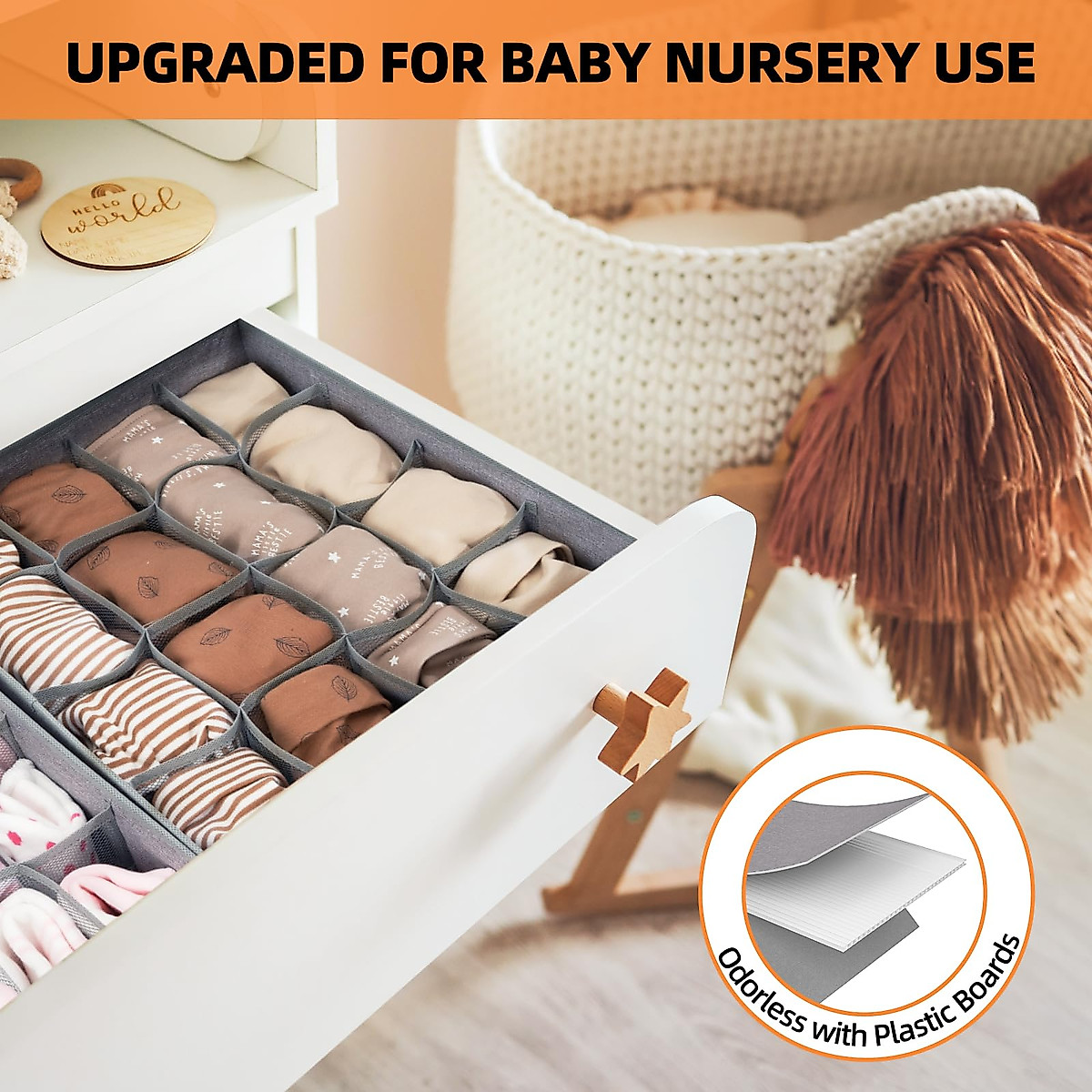 Criusia 3 Pack Sock Underwear Organizer Dividers, 64 Cell Drawer Organizers Fabric Foldable Cabinet Closet Organizers and Storage Boxes for Storing Socks, Underwear, Ties (16+24+24 Cell, Gray)