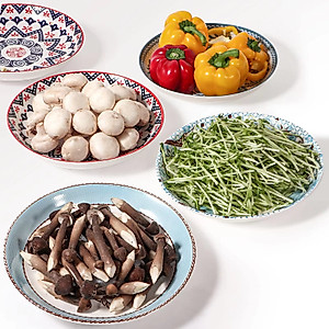 Artena Pasta Bowls Set Of 4, 24oz Porcelain Salad Bowls, 8 Inch Bowls For Kitchen, Colorful Dinner Plates, Serving Bowls For Entertaining, Shallow Bowl For Eating, Microwave, Oven Safe, Blue Bohemia