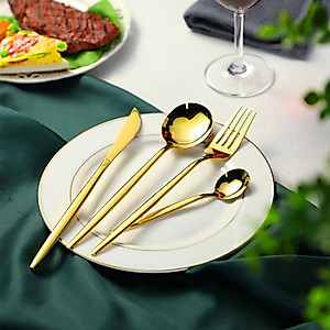 Yaomiao 400 Pcs Gold Silverware Set with Knives Spoons and Forks Portable Stainless Steel Flatware Set Reusable Gold Utensils Set Dishwasher Safe Gold Cutlery Set for Kitchen Restaurant Service