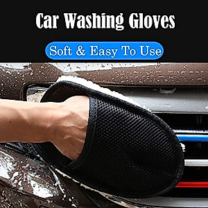 Wool Car Wash Gloves, Lint Free Scrubber High Density Car Wash Wool Glove Microfiber Wool Soft Automotive Car Washing Cleaning Glove Bear Claw Scratch Free Wash Polishing Waxing Mitt