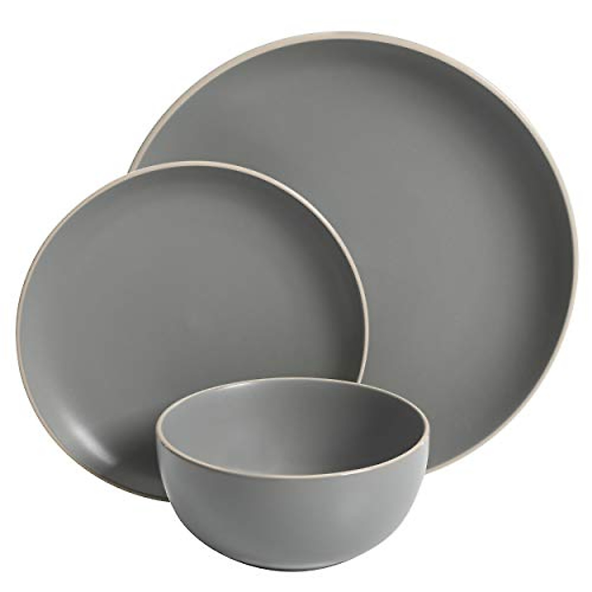 Gibson Home Rockaway 12-Piece Dinnerware Set Service for 4, Grey Matte -