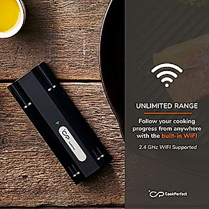 CookPerfect Pro | Unlimited Range | WiFi & Bluetooth Meat Thermometer | Wireless Meat Thermometer for Grilling and Smoking | for The Oven, Grill, Kitchen, BBQ, Smoker, Rotisserie (1 Probe Included)