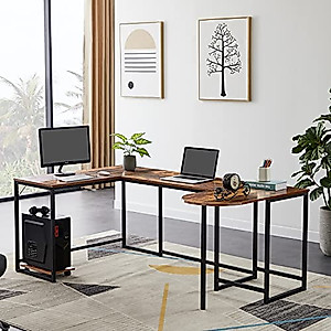 Merax U-Shaped Computer, Industrial Corner Writing CPU Stand, Gaming Table Workstation Home Office Desk, 78.7" L x 47" W x 30.1" H, Tiger