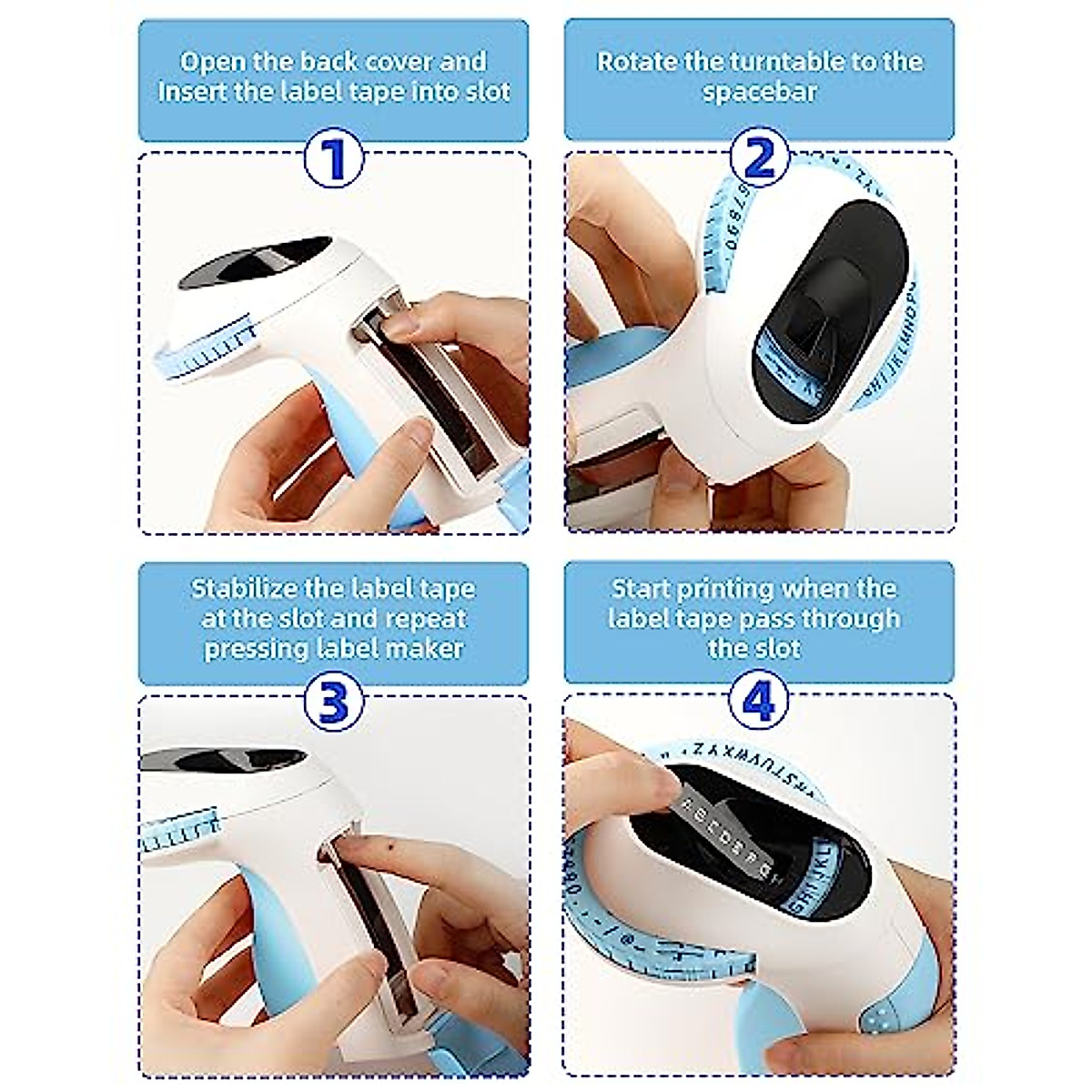 Memoqueen Embossing Label Maker Machine with 3 Tapes，Portable 3D Embosser, Handheld Mini Embossed Label Printer with 3 Label Maker Tape for Small Business Office Home and DIY Crafting-E975 Blue