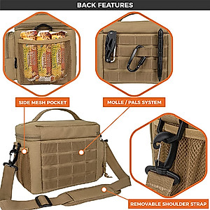 opux Tactical Lunch Box for Men, Insulated Lunch Bag for Men Adult, Large Soft Lunch Cooler with MOLLE Mesh Side Pockets, Heavy Duty Mens Tactical Lunchbox Pail for Work Meal Prep (Tan)