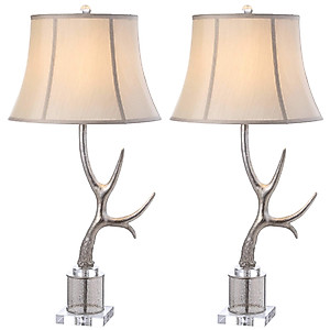 SAFAVIEH Lighting Collection Adele Rustic Silver Antler 16-inch Bedroom Living Room Home Office Desk Nightstand Table Lamp Set of 2 (LED Bulbs Included)