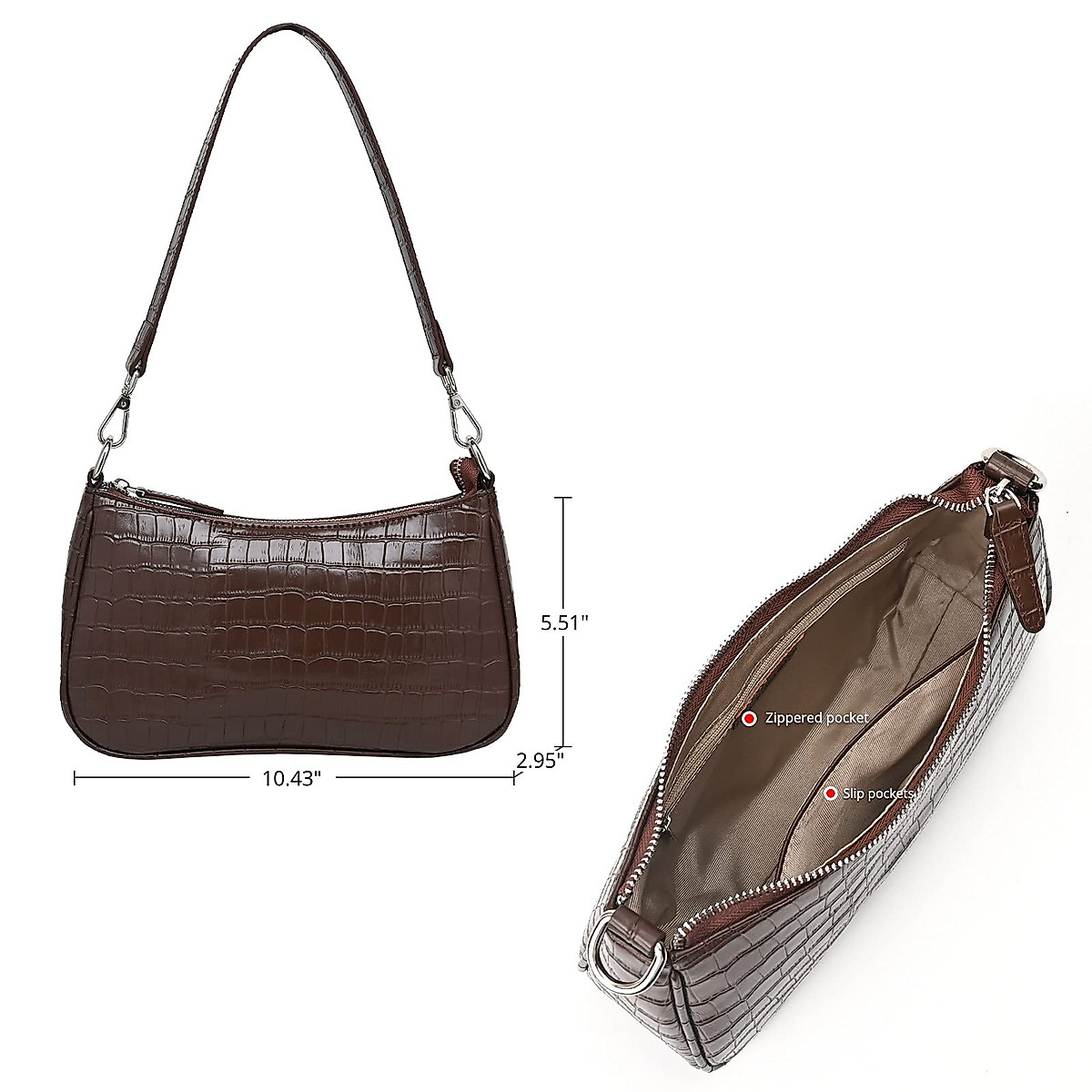 Women Genuine Leather Small Shoulder Bag Crossbody Classic Clutch Purses 90s Y2k Bags (Coffee)