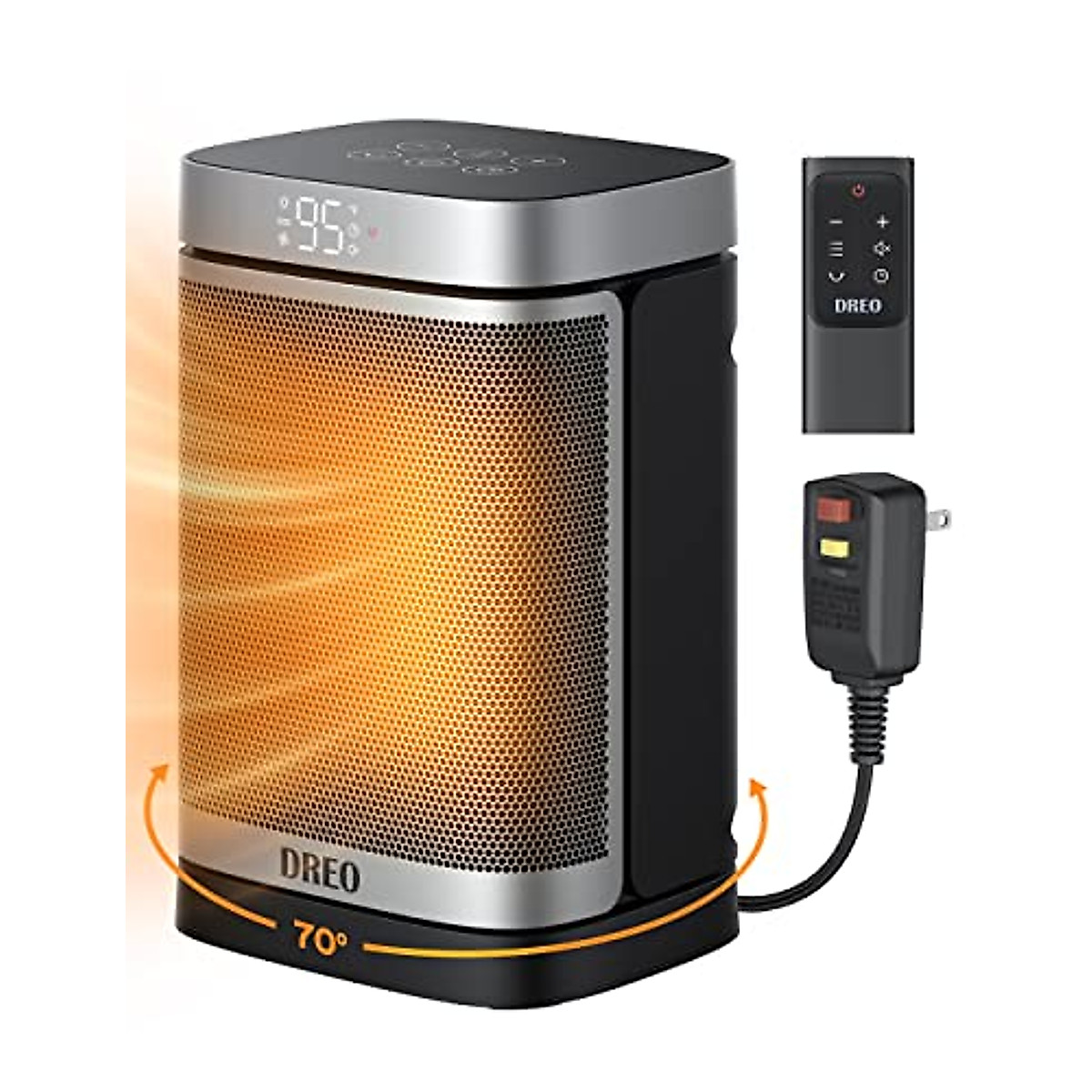 Dreo Space Heater for Bathroom and Indoor, Portable Heater, 1500W Safe and Quiet PTC Ceramic Heater, 40-95°F Digital Thermostat, 70°Oscillating, Remote, ALCI Safety Plug, 12h Timer, 5 Modes