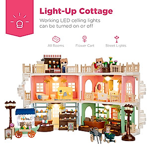 Best Choice Products Deluxe Cottage Dollhouse Town Mansion Playset Gift Set Pretend Play Toy with 225 Accessories and Tiny Critters for Kids