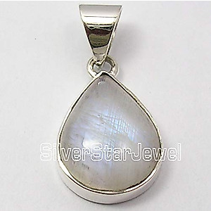 SilverStarJewel 925 Sterling Silver Rainbow Moonstone tcw 8.6 Pendant 1" Indian Jewelry