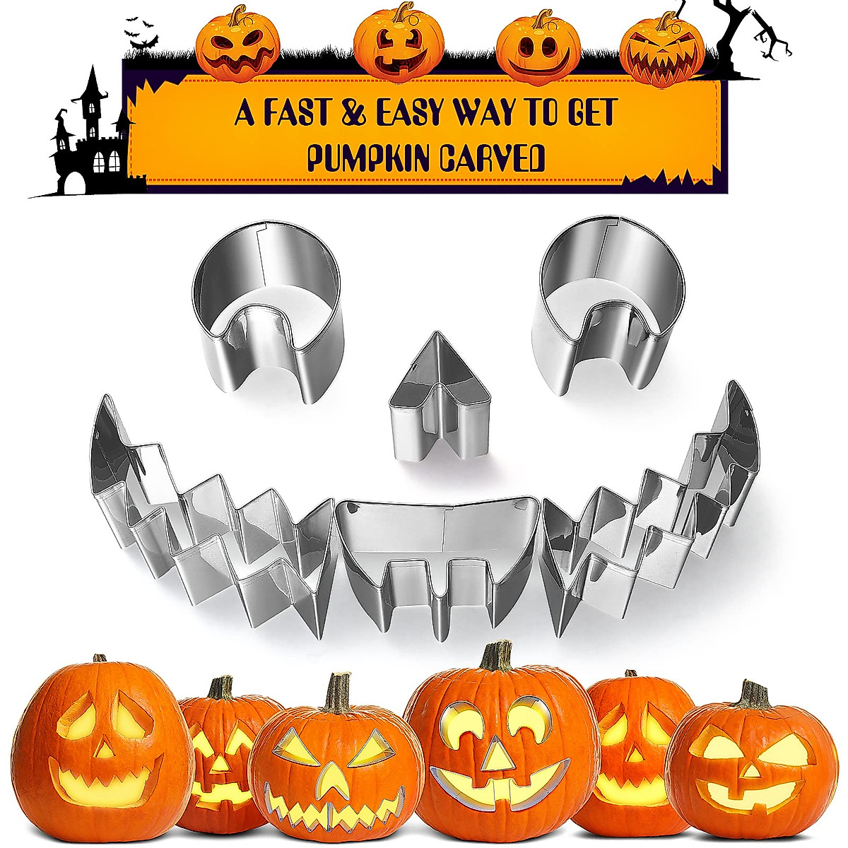 Bifrost Halloween Pumpkin Carving Kit - 24 Pcs Stainless Steel Pumpkin Carving Knife Sets with Stencils & Storage Bucket for Halloween