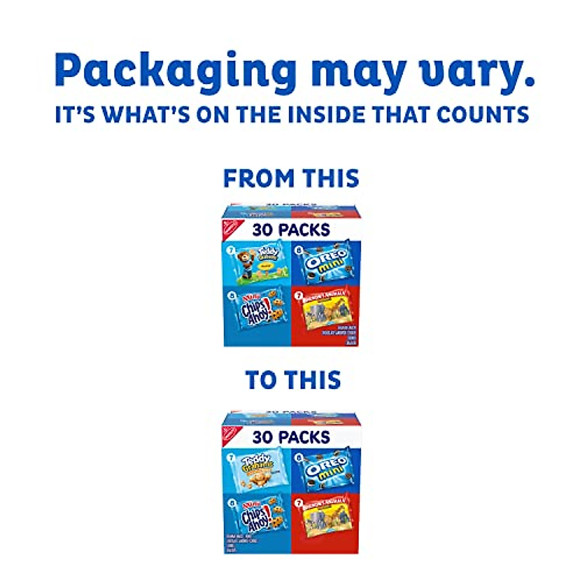 Nabisco Team Favorites Variety Pack, OREO Mini, CHIPS AHOY! Mini, Teddy Grahams Honey & Barnum's Animal Crackers, 30 Snack Packs