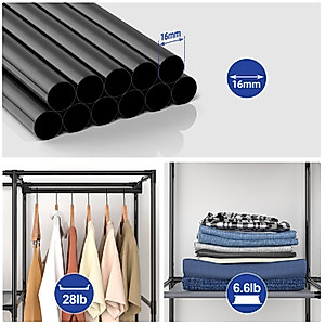 HODYANN Portable Closet, Wardrobe Closet with 6 Storage Shelves and 2 Hanging Rods, Non-Woven Fabric Cover, 34.6 x 17.7 x 66.1 Inches Closet Organizer for Bedroom, Gray