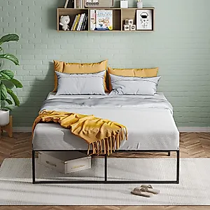 GAOMON Full Size Bed Frame, Metal Full Bed Platform Frame 14 Inch with 3 in 1 Steel Support, No Box Spring Needed Easy to Assemble Black Sturdy Bedframe - Full
