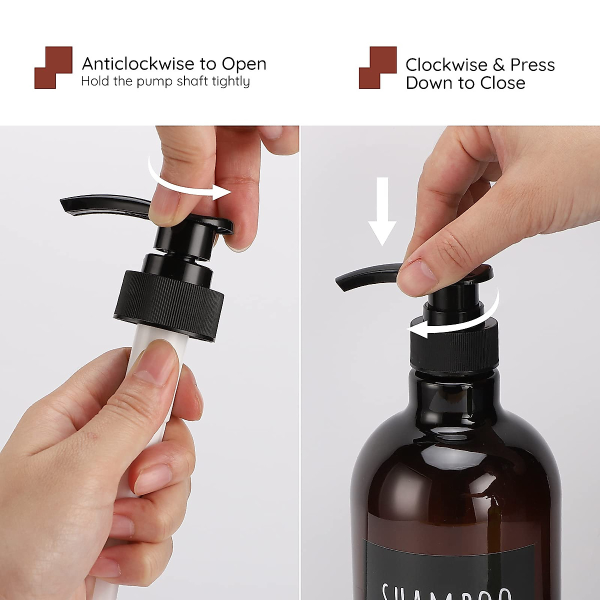 Segbeauty 32oz Shampoo Bottle, Empty Shampoo and Conditioner Bottle with Pump, 3pcs 1Liter Shampoo Dispenser Bottle for Body Soap Conditioner, Labeled Brown Plastic Press Dispenser Refillable