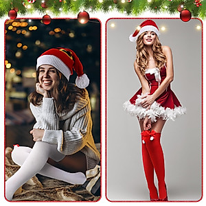 Liitrsh 12 Pcs Christmas Knitted Hat Long Striped Socks Set 6 Pcs Santa Xmas Beanie Winter Knitted Cap 6 Pair Thigh High Christmas Socks Striped Stockings for Women and Girls Gift, Multicolor