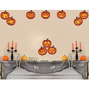TOARTi Halloween Pumpkin Decal Set of 10, Creative Pumpkin Face Stickers for Home Decor, Halloween Party Theme Kitchen Wall Art Murals, Thanksgiving Party Decoration,Orange