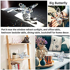 QFkris Large Crystal Butterfly 4'' Width Glass Figurines Collectibles with Crystal Ball Base Cut Glass Ornament Statue Animal Collectible
