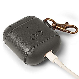 Dreem Om AirPods 1 & 2 Case Cover with Keychain Clip, Vegan Leather Airpods Case for Men & Women, Luxury Earbuds Accessory for Apple iPhone - Grey