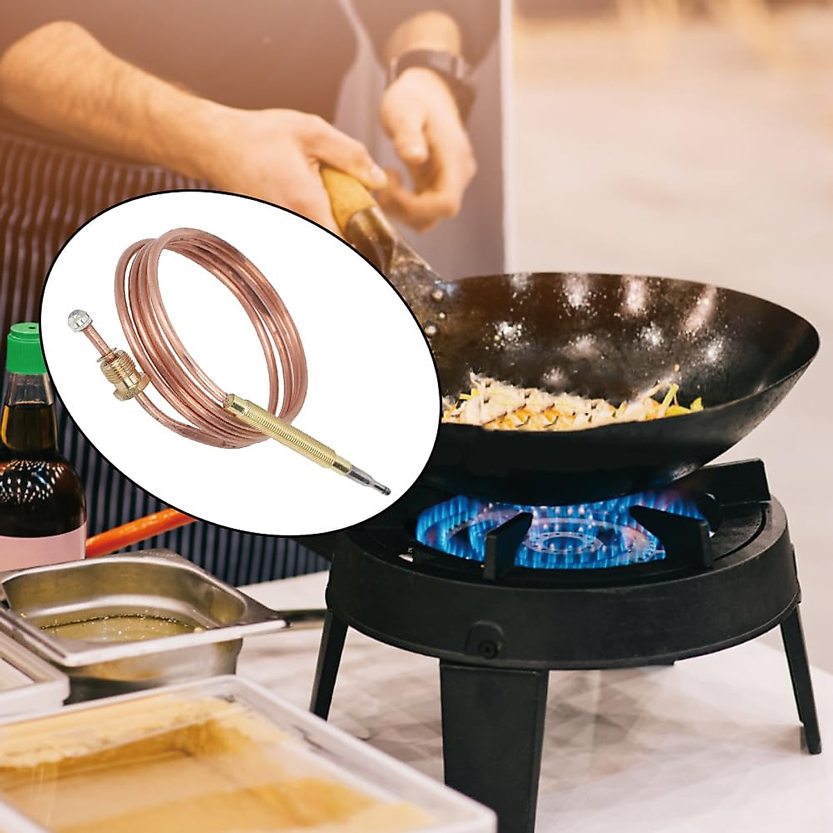 Joyzan Gas Stove Thermocouple Universal Heater Thermocouple Kit Temperature Sensors Adaptors 5 Nuts Propane Natural Gas Pilot Assembly Fireplaces Replacement Stoves Heating Device Pizza Ovens Boilers