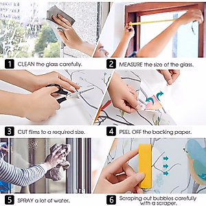 Coavas Window Privacy Film Decorative Bird Stained Glass Window Film Bathroom Frosted Glass Window Cling Privacy Film Heat Blocking Static Cling Day and Night Home Door Window Coverings 17.5" x 78.7"