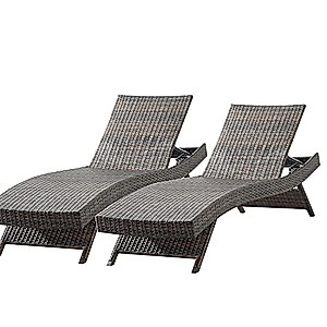 RICHSEAT 2 Pieces Patio Chaise Lounge Chair Sets Outdoor Beach Pool PE Rattan Reclining Chair Set of 2