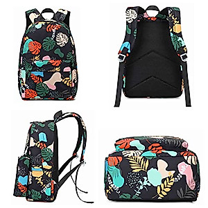 Baolab Girls Teen School Backpack with Lunch Bag Pencil Case Bookbag Set Water Resistant Daypacks Lightweight (Black)